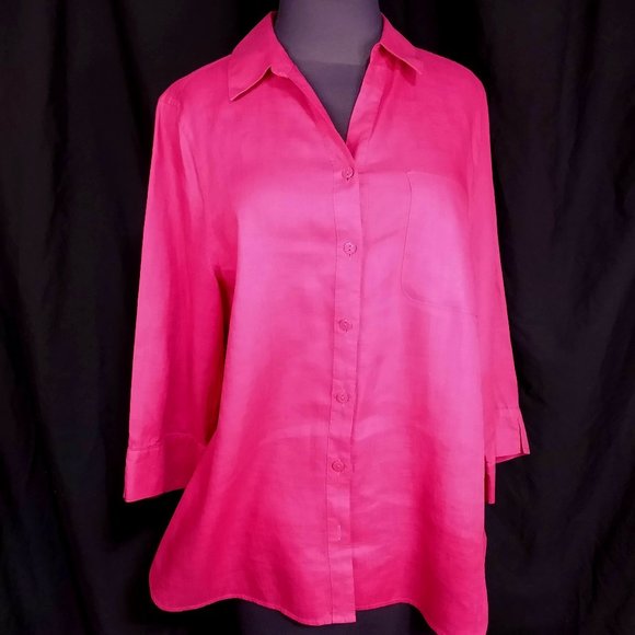 Chico's | Tops | Chicos Hot Pink Linen Blouse | Poshmark